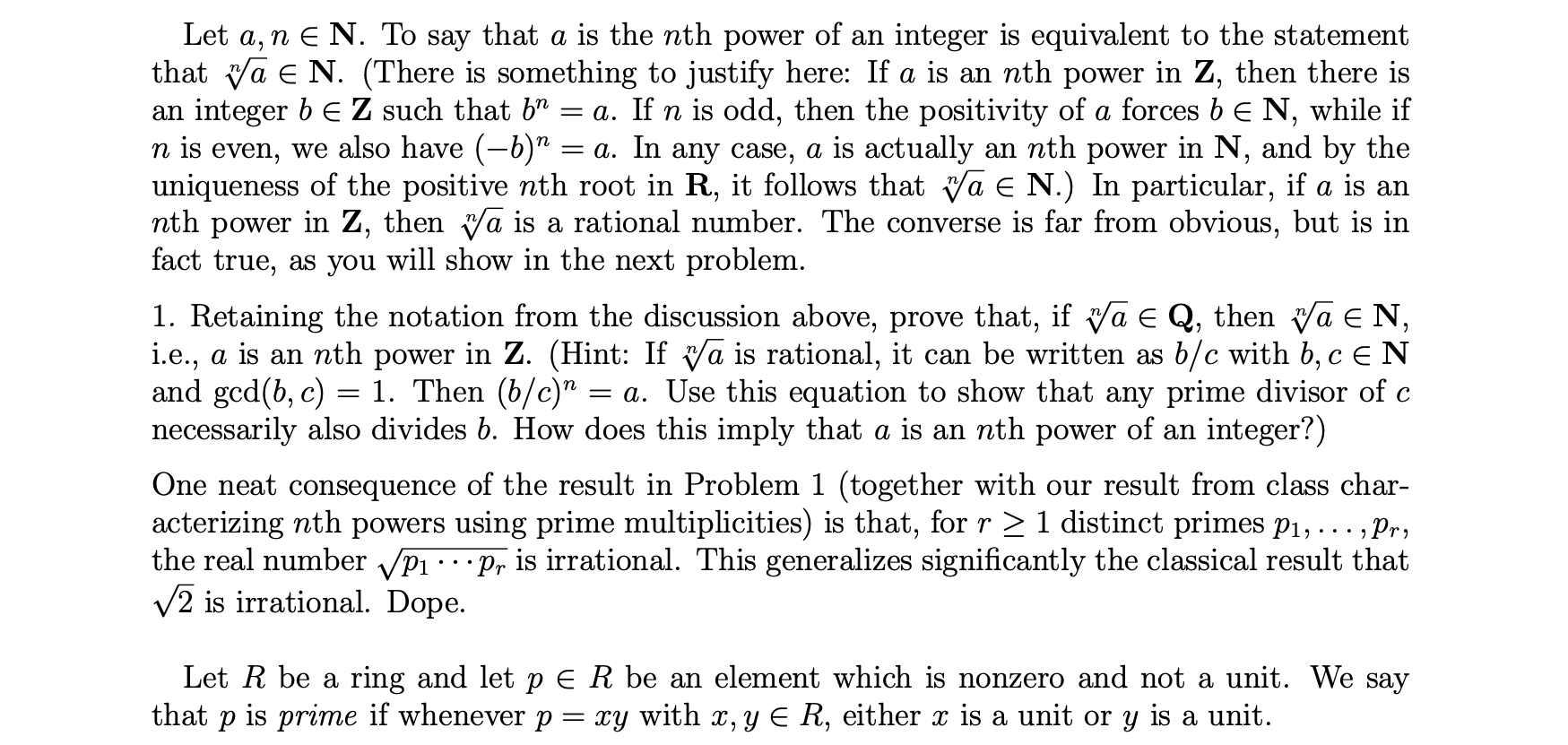 Solved n ។ 2 Let a, n E N. To say that a is the nth power of | Chegg.com