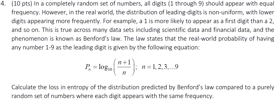 4. (10 pts) In a completely random set of numbers, | Chegg.com