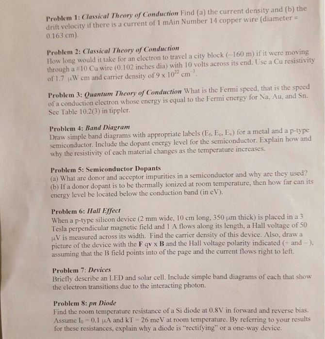 Solved Classical Theory of Conduction Find (a) the current | Chegg.com