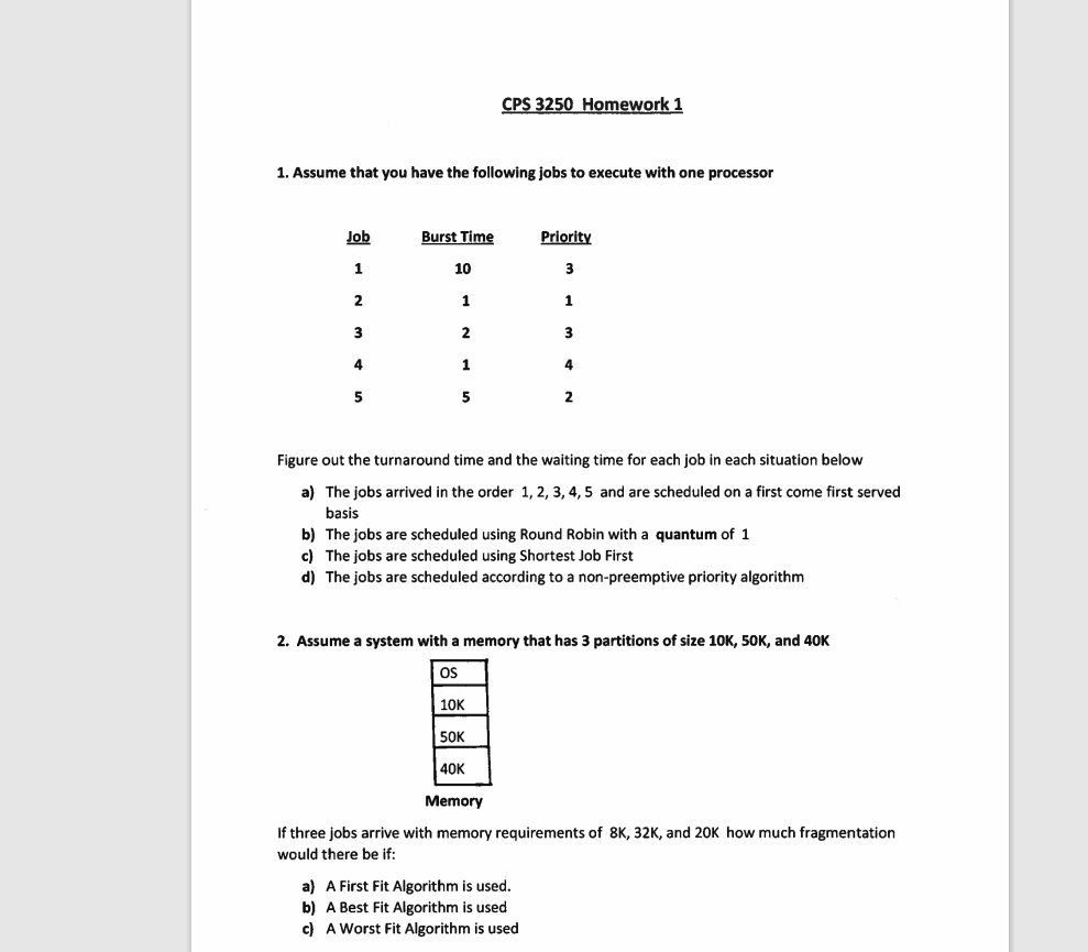 Solved CPS 3250 Homework 1 1. Assume that you have the | Chegg.com