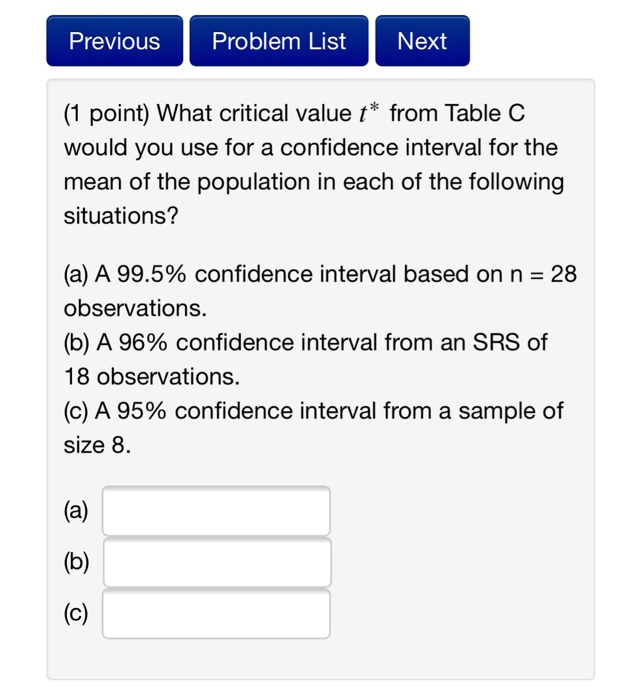 Solved Previous Problem List Next (1 point) What critical | Chegg.com