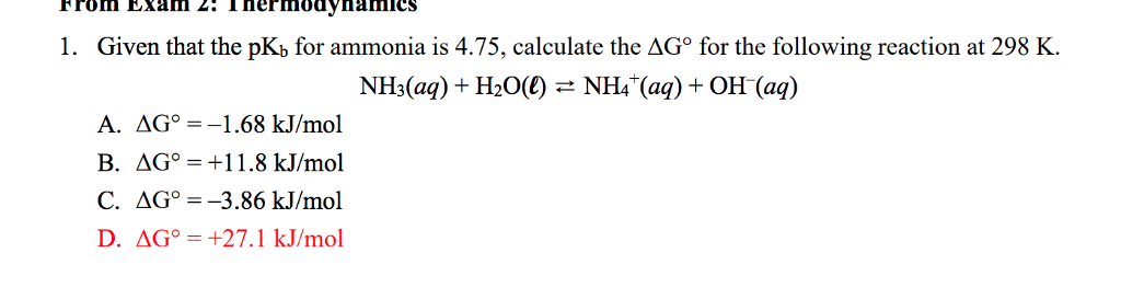Solved I. Given that the pKb for ammonia is 4.75, calculate | Chegg.com