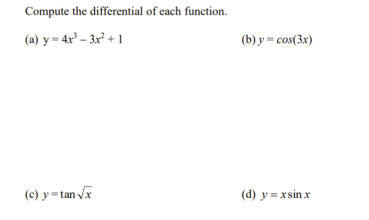 Solved Compute the differential of each function. (a) | Chegg.com