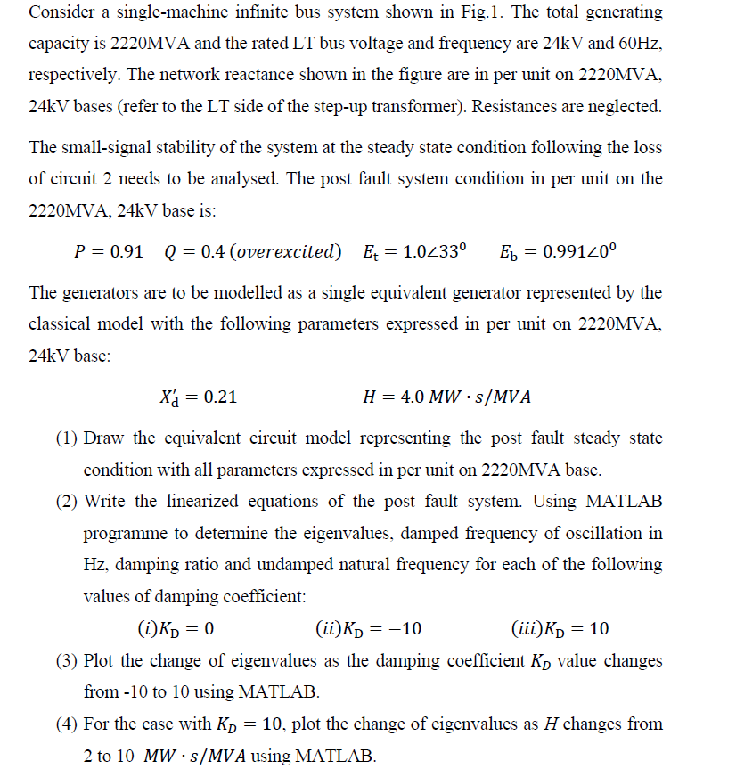 Solved Consider a single-machine infinite bus system shown | Chegg.com