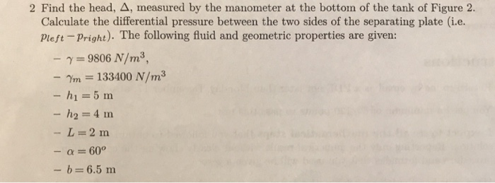 Solved 2 Find the head, A, measured by the manometer at the | Chegg.com