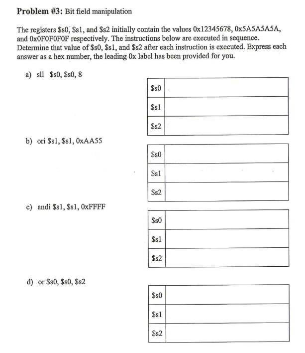 Solved Problem \#3: Bit field manipulation The registers $ | Chegg.com
