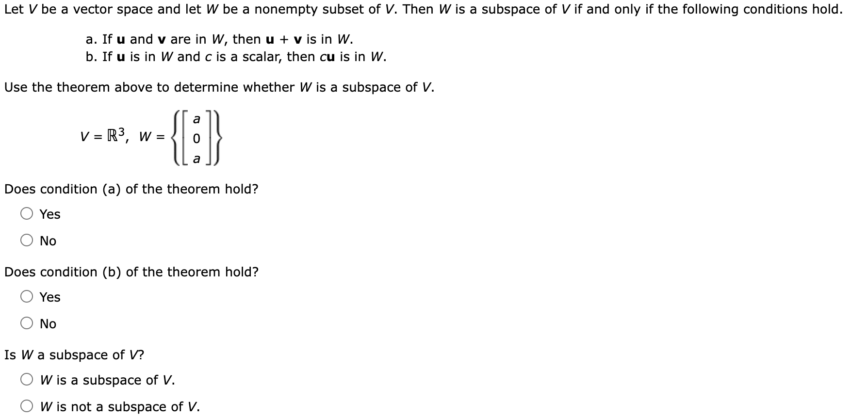 Solved Let V Be A Vector Space And Let W Be A Nonempty 