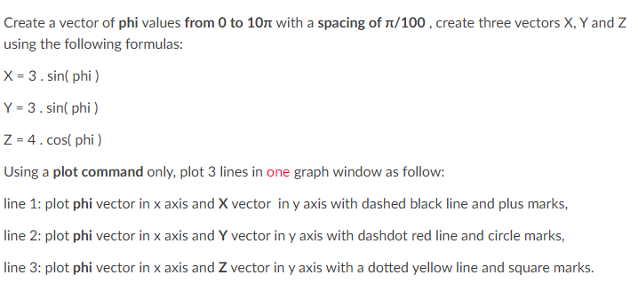 Solved Create a vector of phi values from 0 to 10n with a | Chegg.com