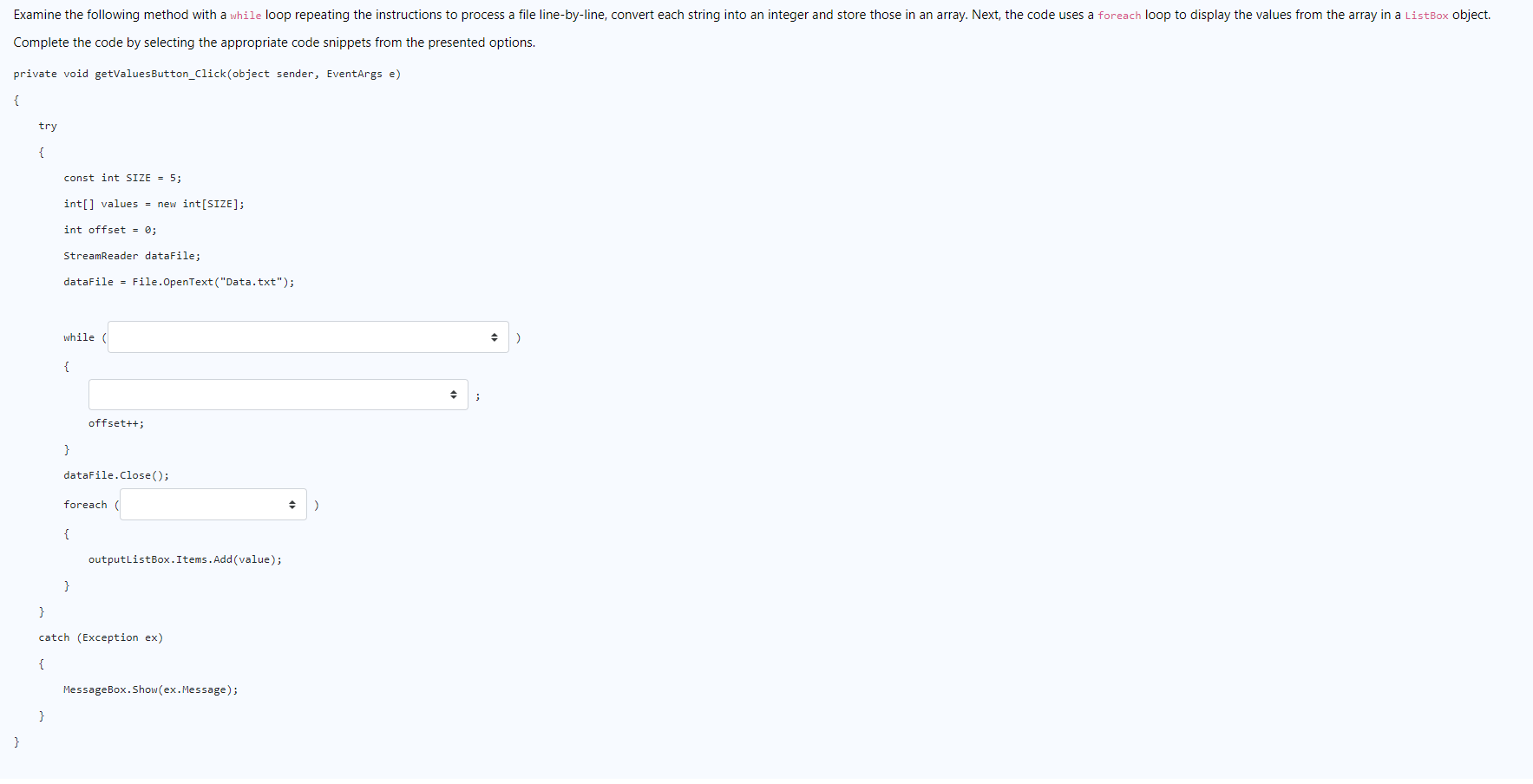 Examine the following method with a while loop | Chegg.com