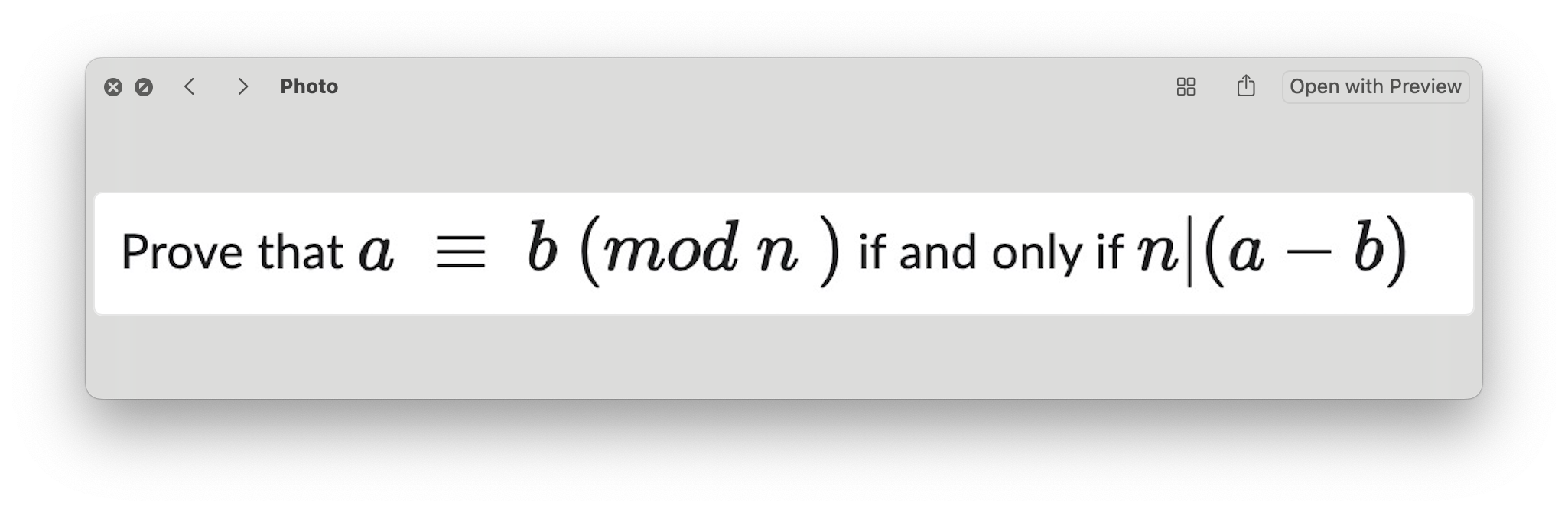 Solved > Photo Open with Preview Prove that a = b (mod n ) | Chegg.com