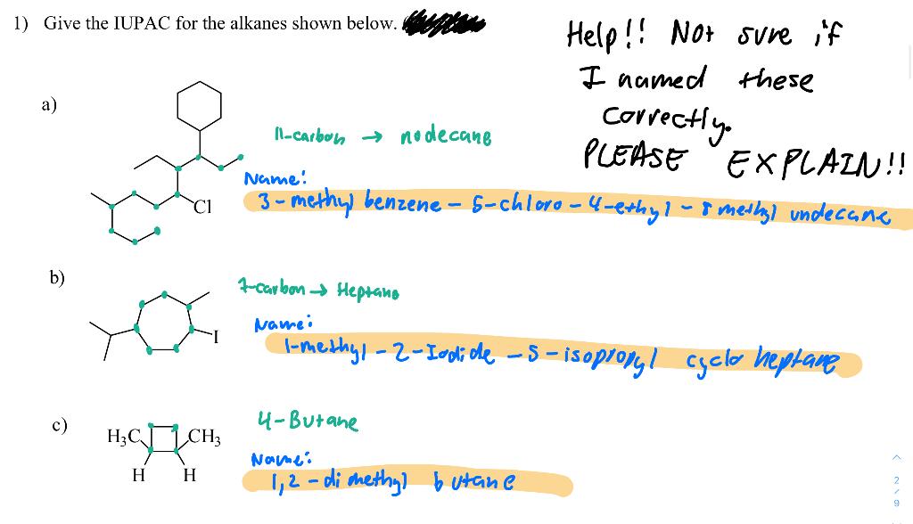 Solved 1) Give the IUPAC for the alkanes shown below. a) b) | Chegg.com