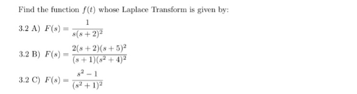 Solved Find the function f(t) whose Laplace Transform is | Chegg.com