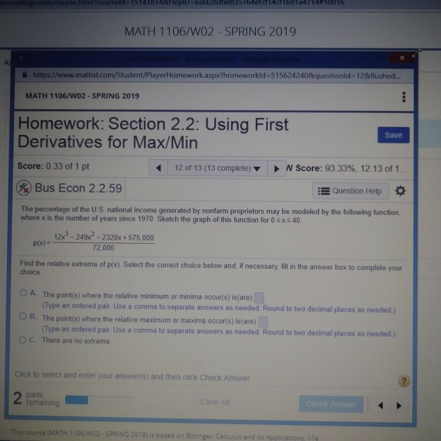 Solved MATH 1106/W02 -SPRING 2019 a | Chegg.com