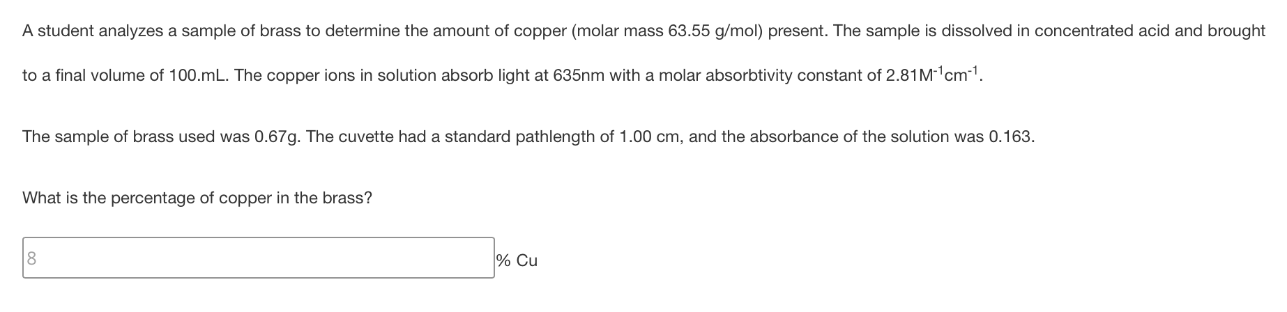 Solved A student analyzes a sample of brass to determine the | Chegg.com