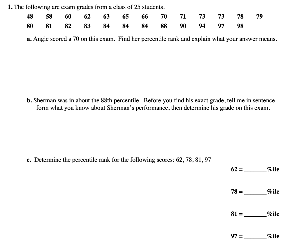 Solved 1. The following are exam grades from a class of 25 | Chegg.com