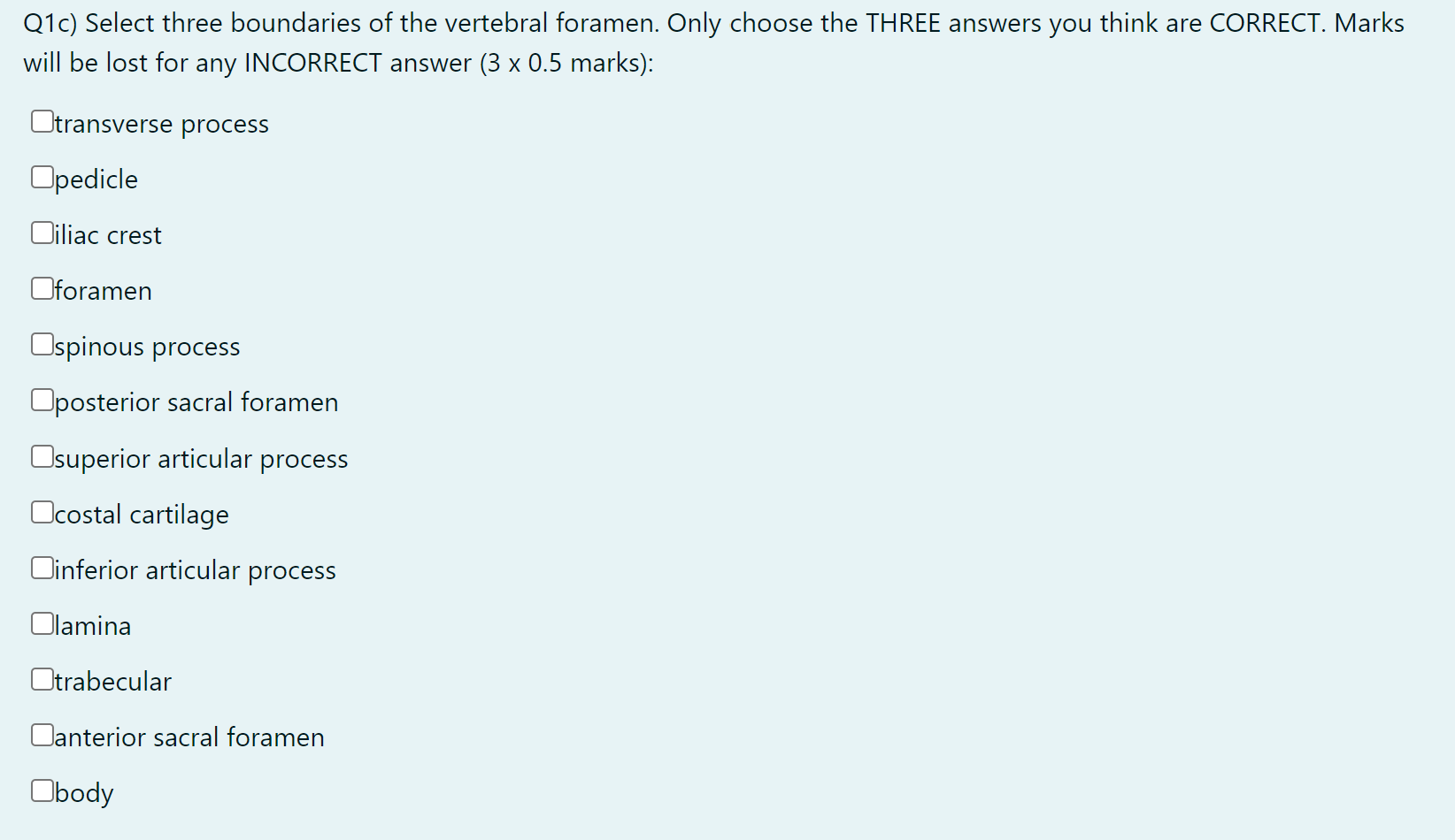 Solved Q1c) Select three boundaries of the vertebral | Chegg.com