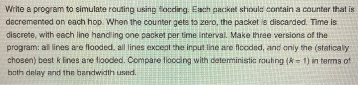 Solved Write a program to simulate routing using flooding. | Chegg.com