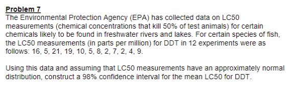 Solved Problem 7 The Environmental Protection Agency (EPA) | Chegg.com