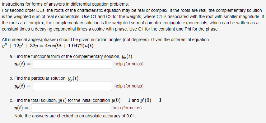 Solved Instructions for forms of answers in differential | Chegg.com