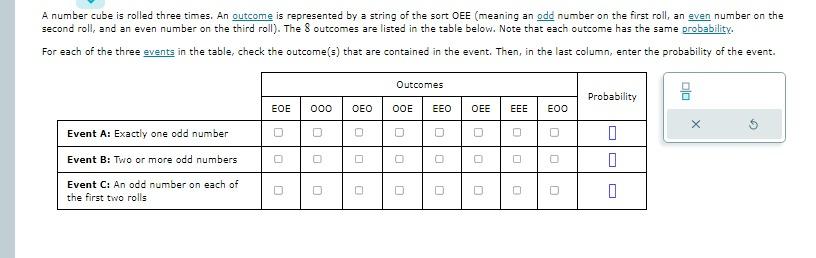 Solved A number cube is rolled three times. An outcome is | Chegg.com