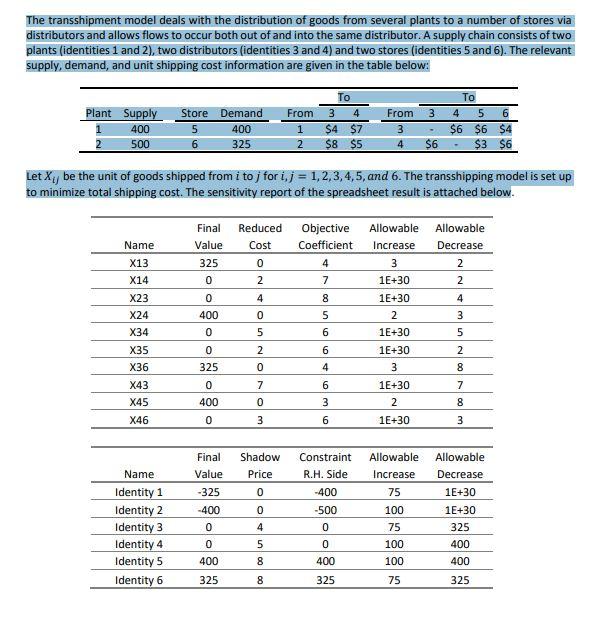 Solved The transshipment model deals with the distribution | Chegg.com