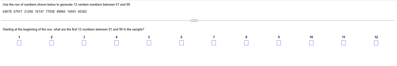 Solved Use the row of numbers shown below to generate 12 | Chegg.com