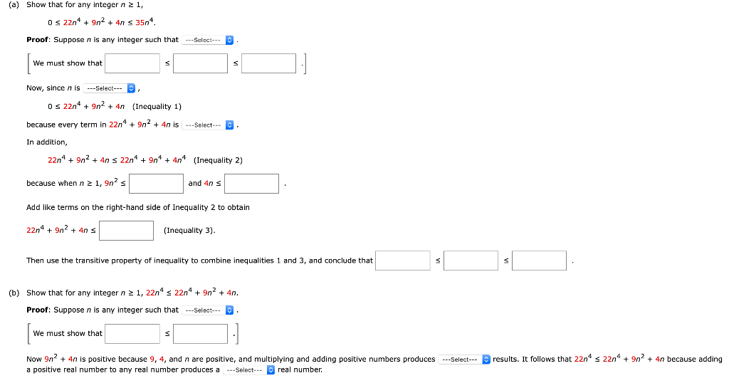 Solved (a) Show that for any integer n 2 1, Os 22n4 + 9n2 + | Chegg.com