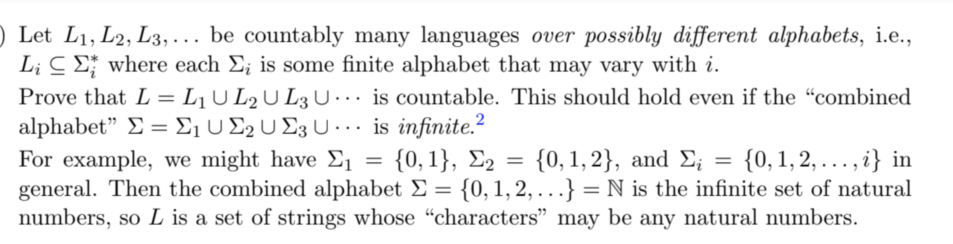 Solved Let L1,L2,L3,… be countably many languages over | Chegg.com