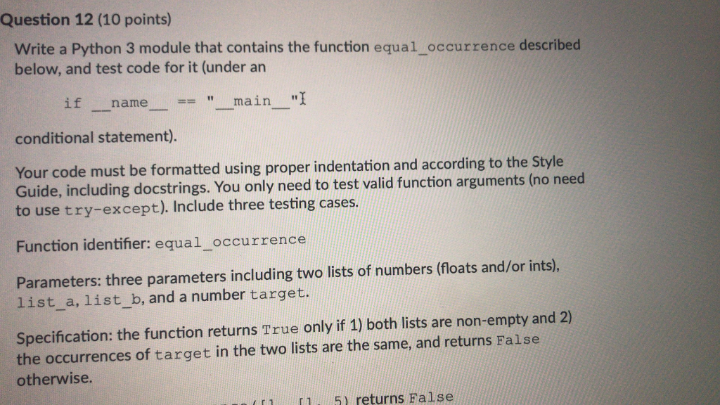 Solved Question 12 (10 points) Write a Python 3 module that | Chegg.com