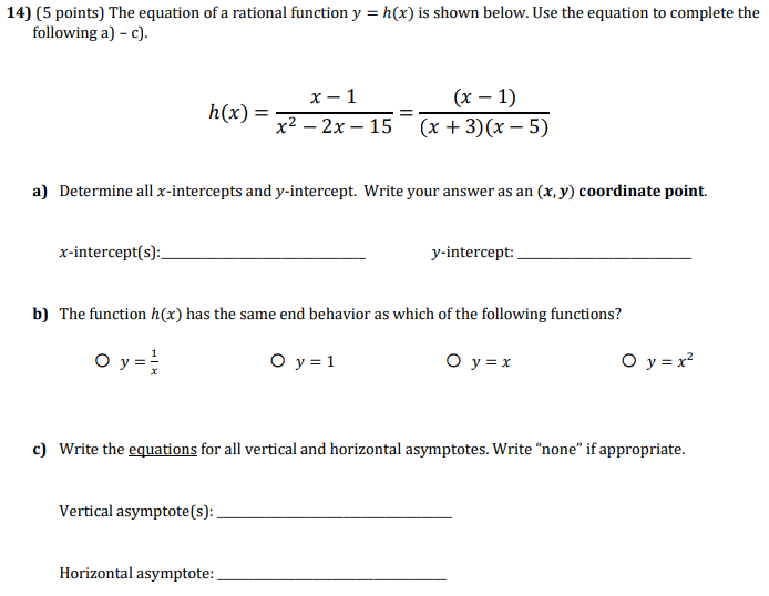 Solved 4) (5 points) The equation of a rational function | Chegg.com