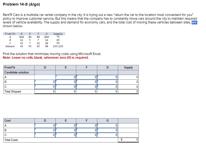 Solved Problem 14-8 (Algo)Rent'R Cars is a multisite car | Chegg.com