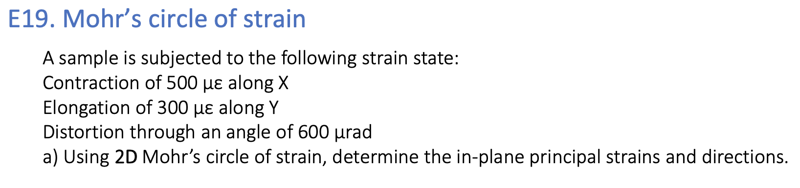 Solved E19. Mohr's circle of strain A sample is subjected to | Chegg.com