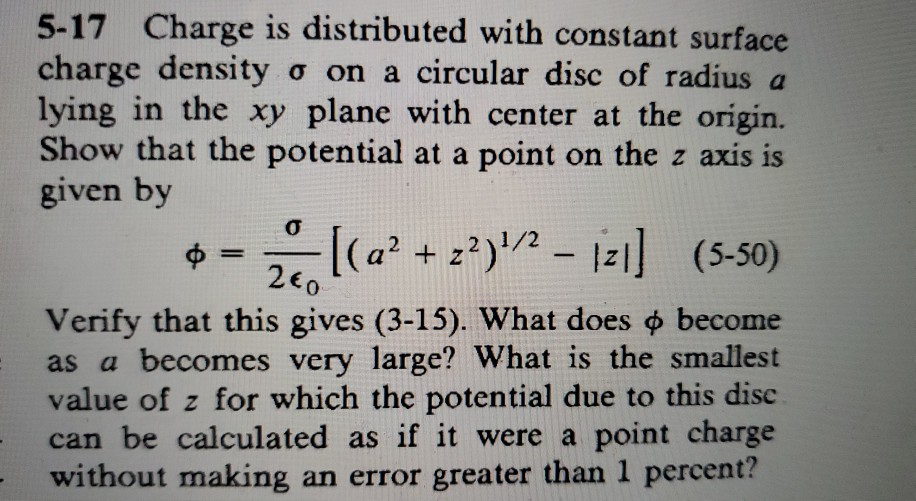 Solved 5-17 Charge is distributed with constant surface | Chegg.com
