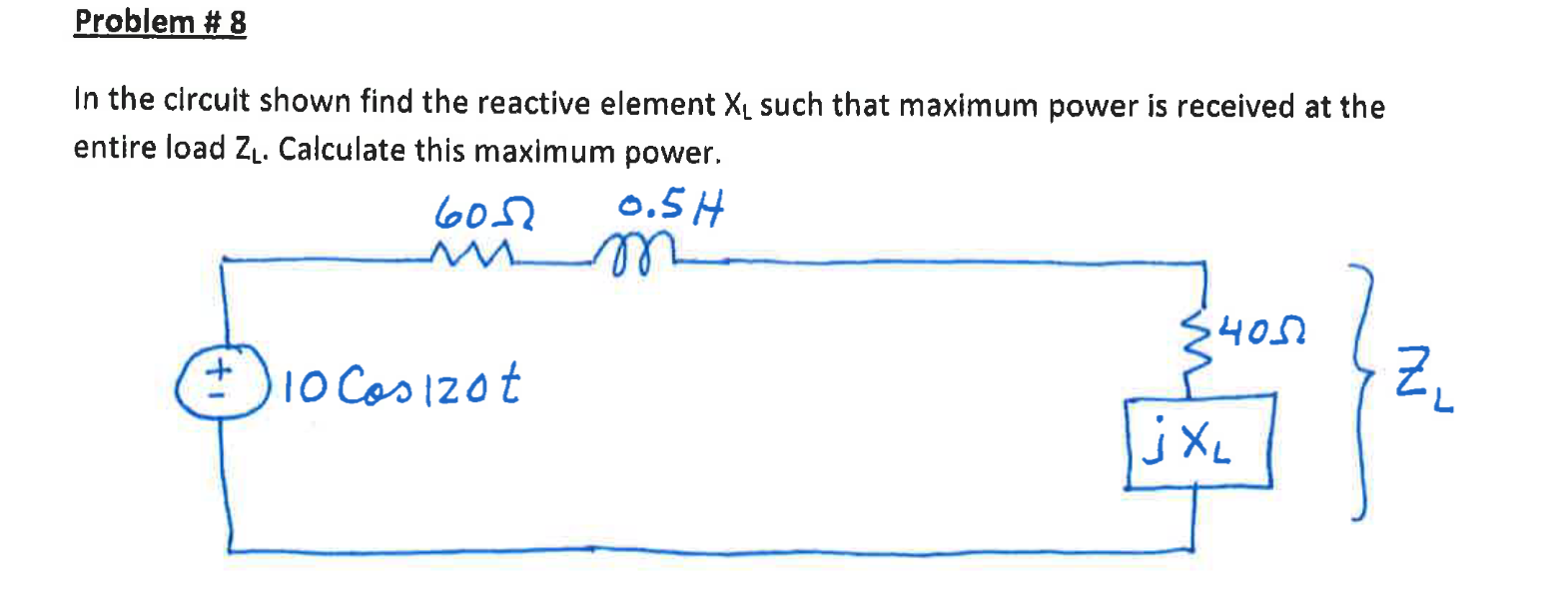 Solved In the circuit shown find the reactive element XL | Chegg.com