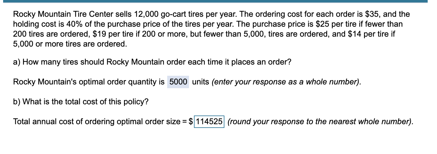 Solved Rocky Mountain Tire Center sells 12,000 go-cart tires | Chegg.com