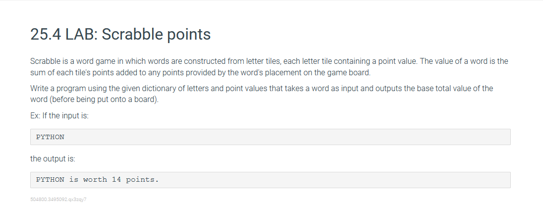 Solved 25.4 LAB: Scrabble points Scrabble is a word game in | Chegg.com