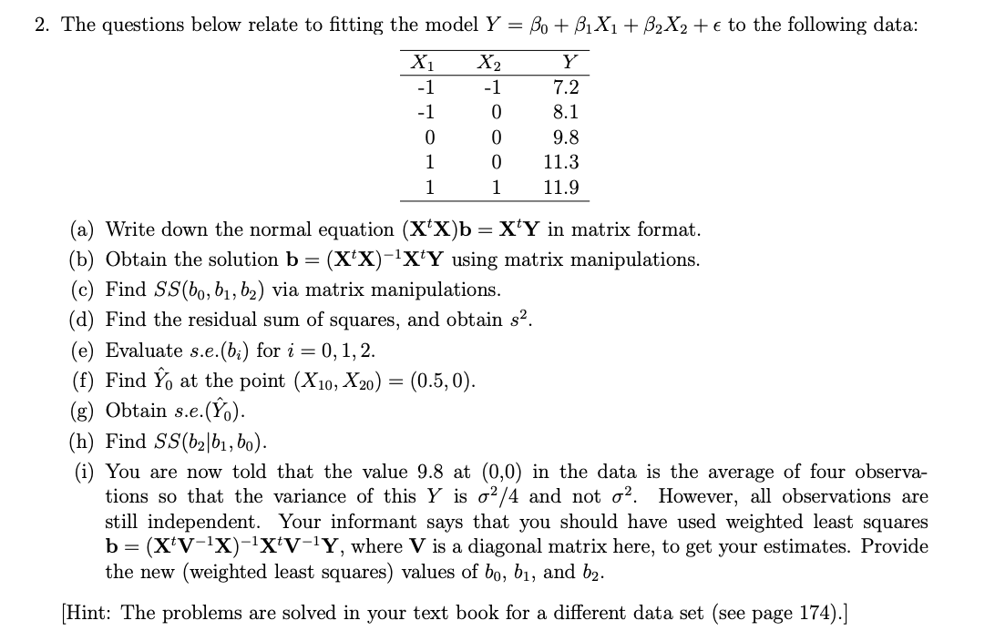 2. The questions below relate to fitting the model Y | Chegg.com