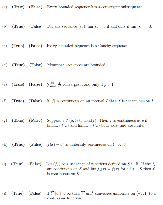 Solved A True False Every Bounded Sequence Has A