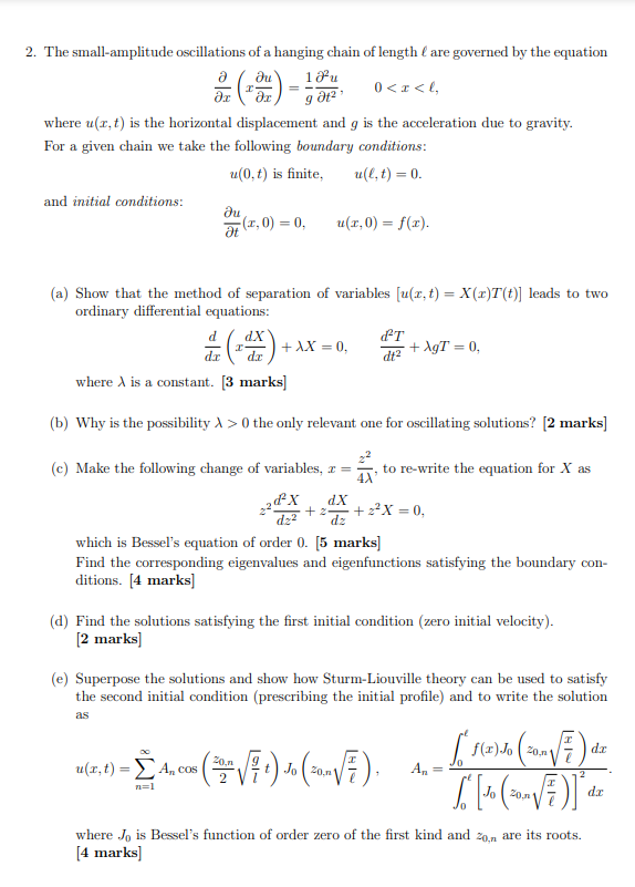 Solved 2. The small-amplitude oscillations of a hanging | Chegg.com