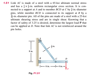 Solved Link AC is made of a steel with a 65-ksi ultimate | Chegg.com