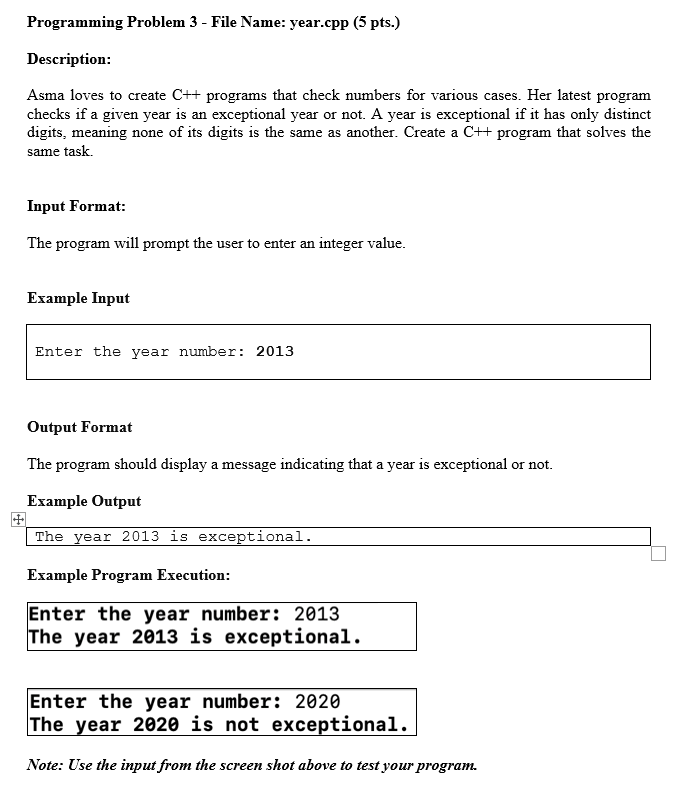 Solved Programming Problem 3 - File Name: year.cpp (5 pts.) | Chegg.com