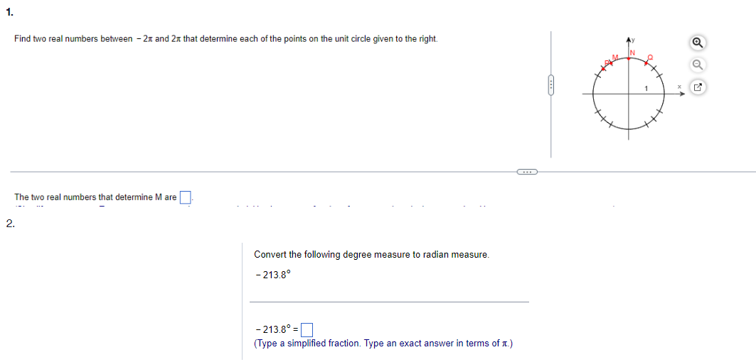Solved Find two real numbers between −2π and 2π that | Chegg.com