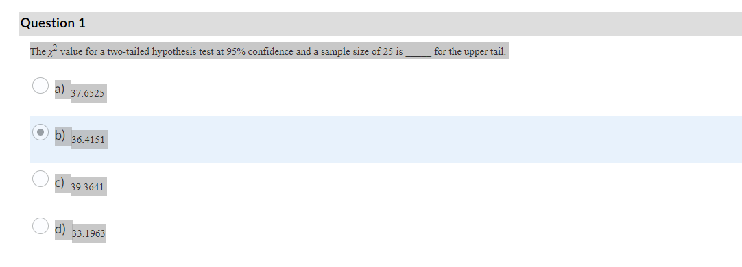 Solved The χ2 Value For A Two Tailed Hypothesis Test At 95 7253