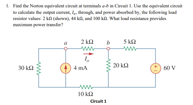 Solved 1. Find the Norton equivalent circuit at terminals | Chegg.com