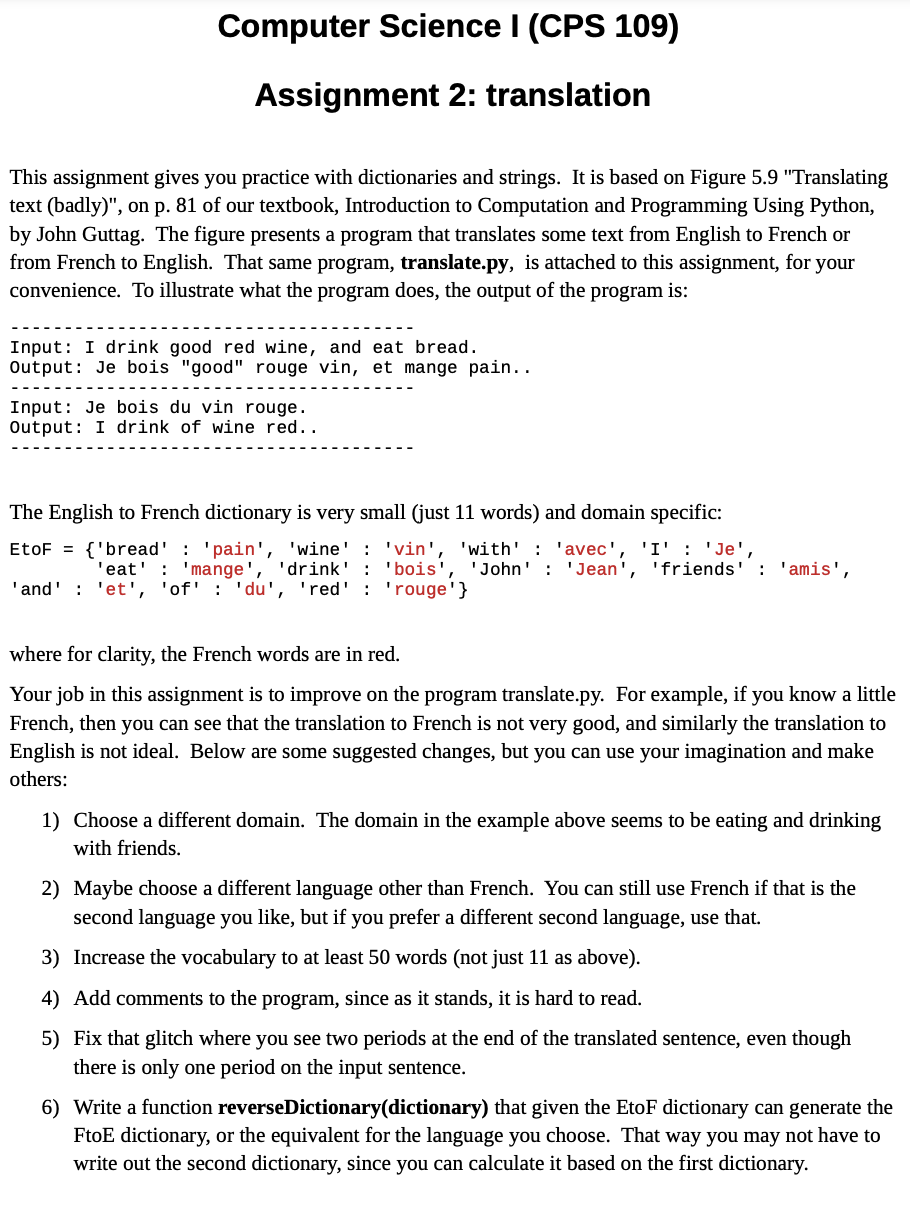 Solved Computer Science I (CPS 109) Assignment 2: | Chegg.com