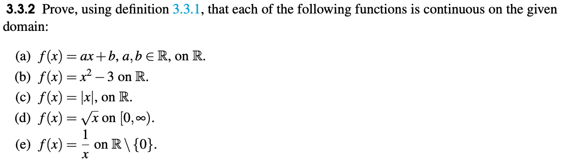 Solved 3.3.2 Prove, using definition 3.3.1, that each of the | Chegg.com