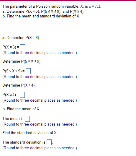 Solved The parameter of a Poisson random variable, X, is | Chegg.com