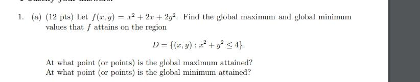 Solved Find the global maximum and global minimum values | Chegg.com