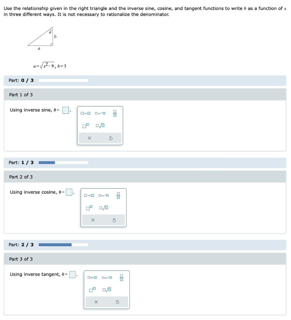 Solved Use the relationship given in the right triangle and | Chegg.com