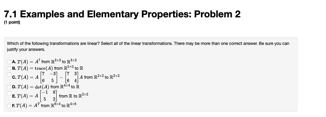 Solved 7.1 Examples and Elementary Properties: Problem 2 (1 | Chegg.com